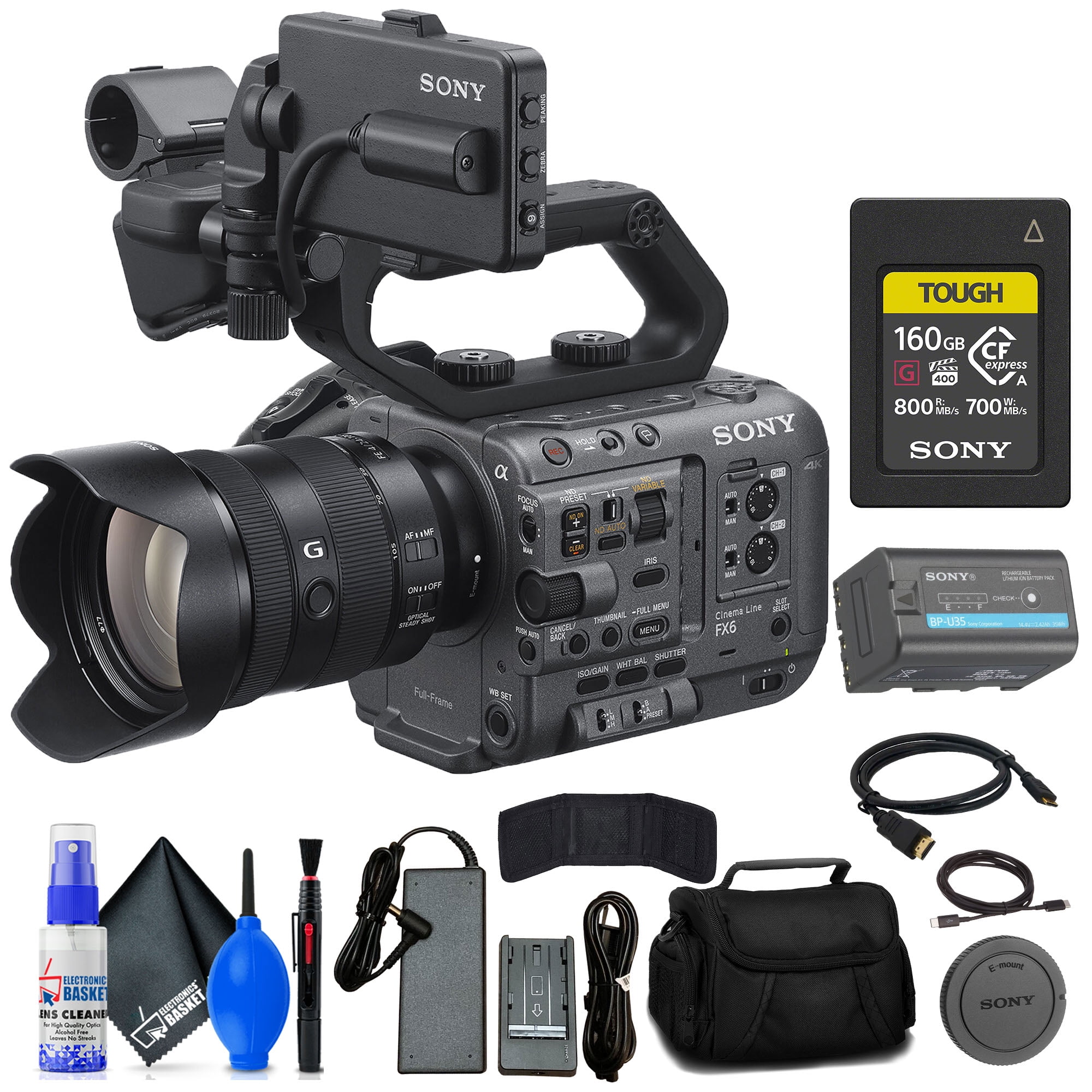 Sony FX6 Digital Cinema Camera Kit with 24-105mm Lens + 160GB Memory ...