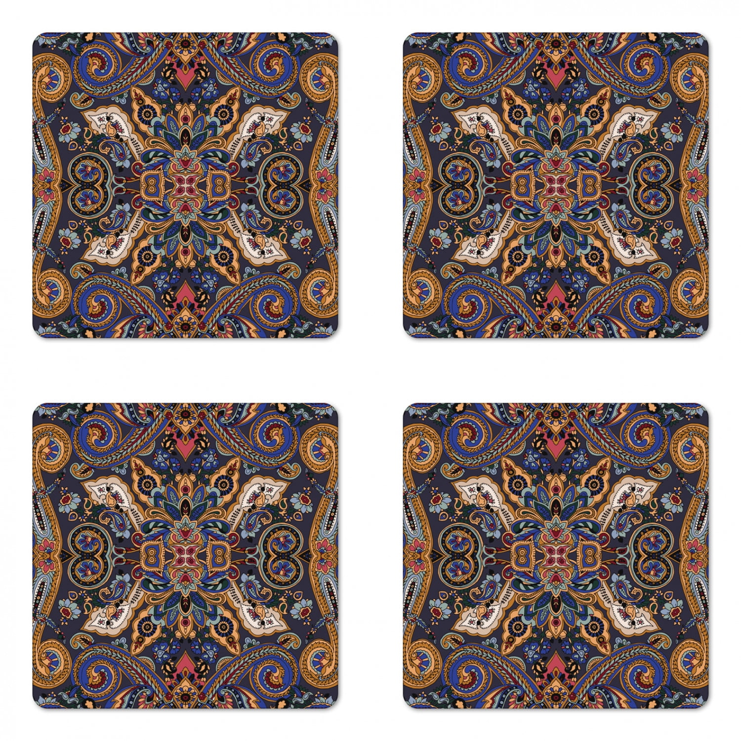 Paisley Coaster Set of 4, Historical Moroccan Florets Slavic Effects ...