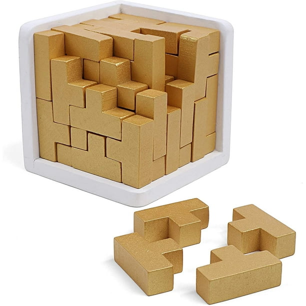 Original 3D Wooden Brain Teaser Puzzle. Genius Skills Builder T-Shape ...