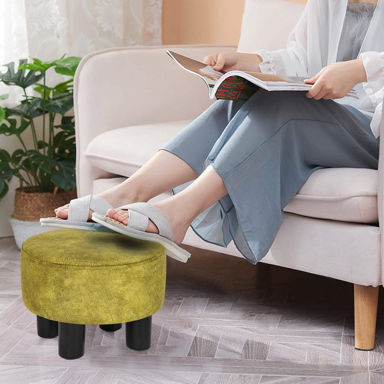 Homebeez Round Fabric Padded Ottoman Small Foot Stool Foot Rest ...