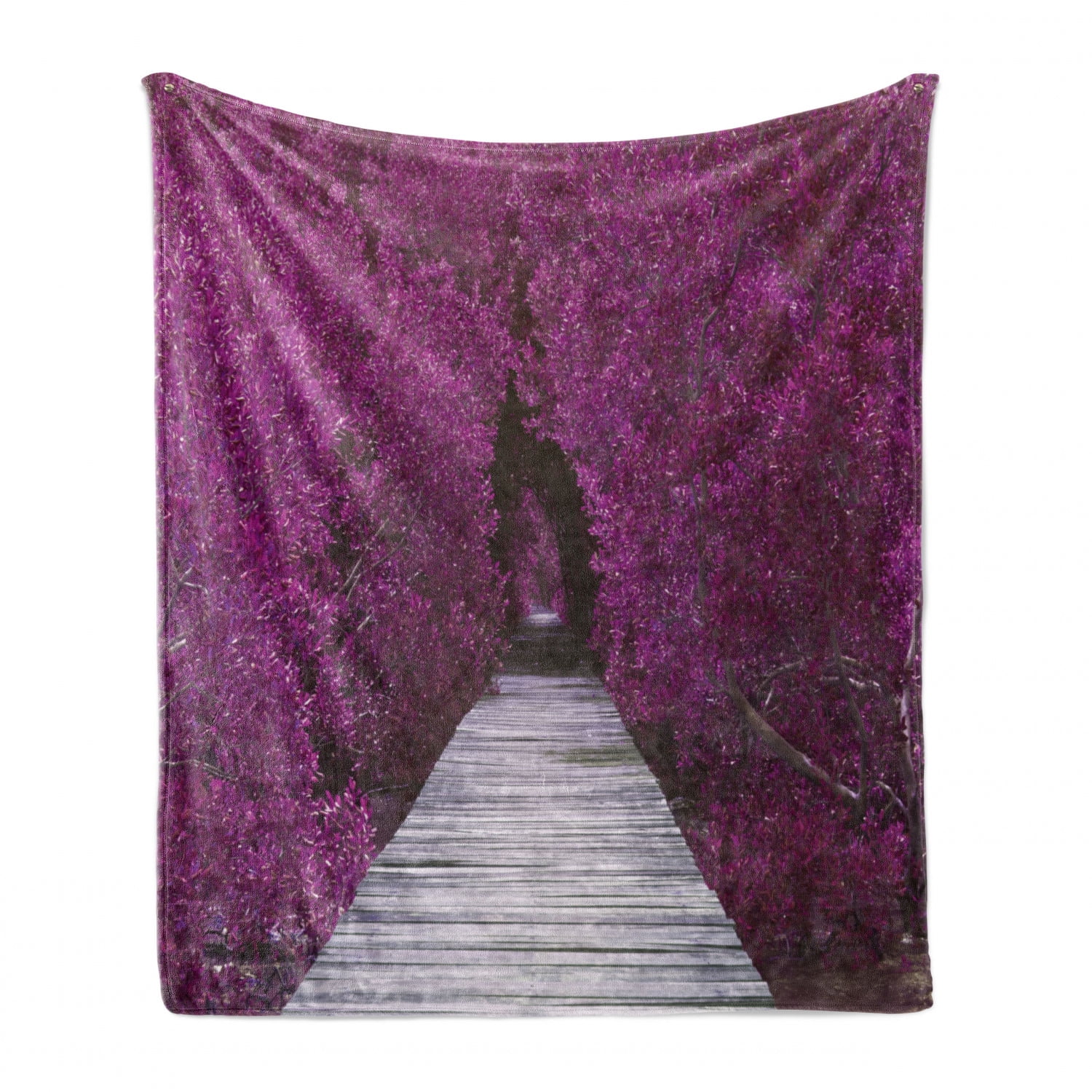 Nature Soft Flannel Fleece Blanket, Purple Flower Trees Aisle Panoramic ...