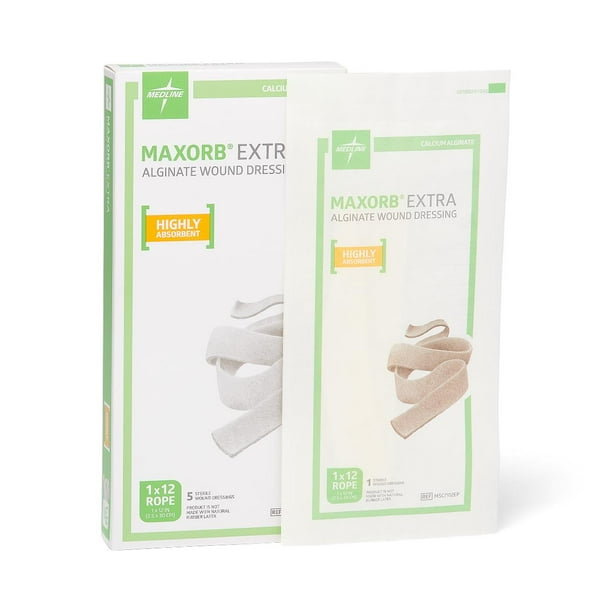 Maxorb Extra Alginate Wound Dressings, 1" x 12" Flat Rope, 5 Each/Box ...