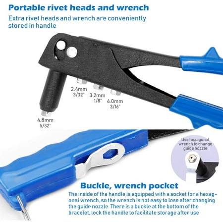 Manual rivet gun with four guide nozzles, ideal tool for home repairs ...