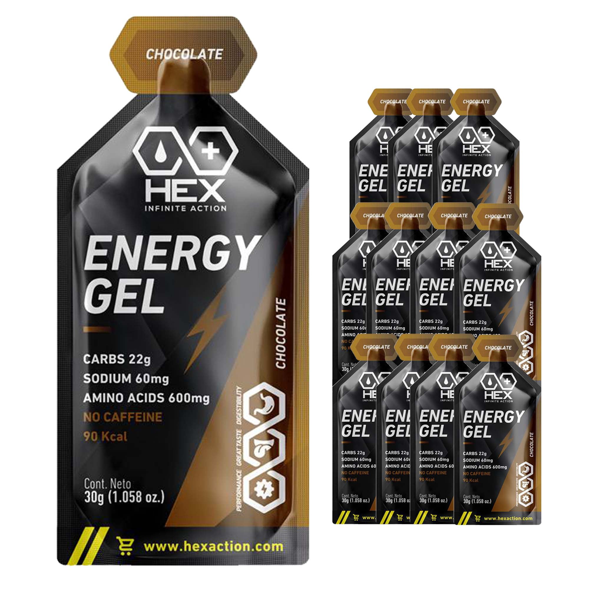 Gel Energético Sabor Chocolate - 12 Paquetes de 30 gr Cada Uno Hex ...