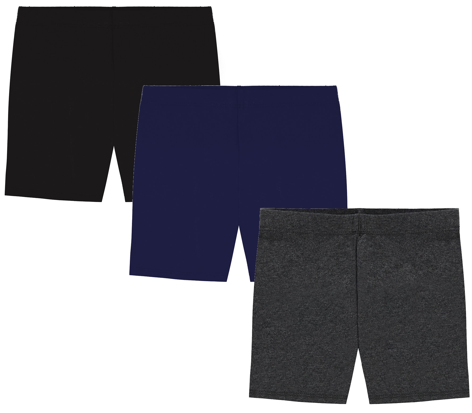 My Way Girls' Value Pack Solid Cotton Bike Shorts - Black, Charcoal ...