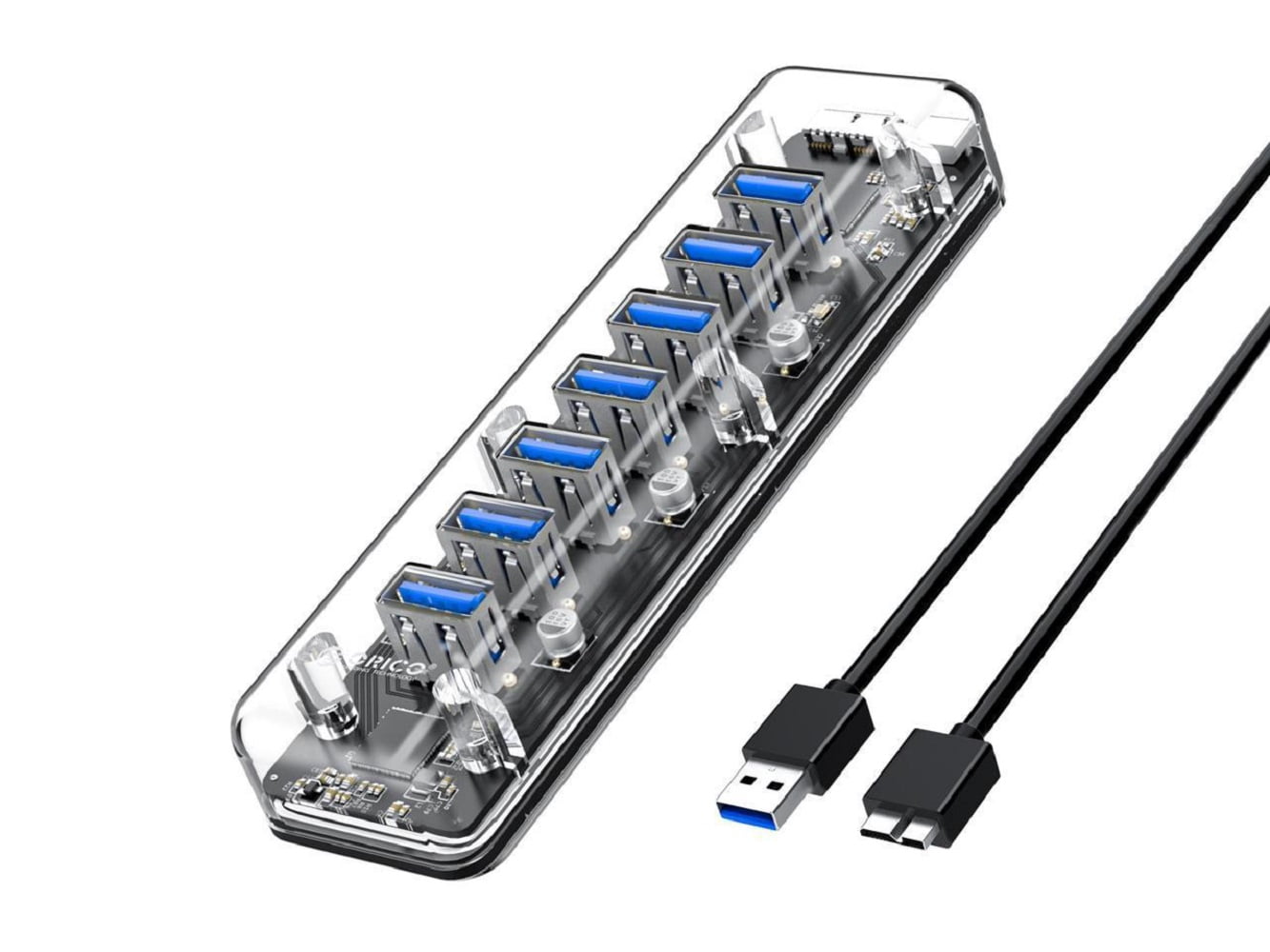 ORICO 7 Ports USB Hub for Laptop Clear USB Hub 3.0 5Gbps Powered USB ...