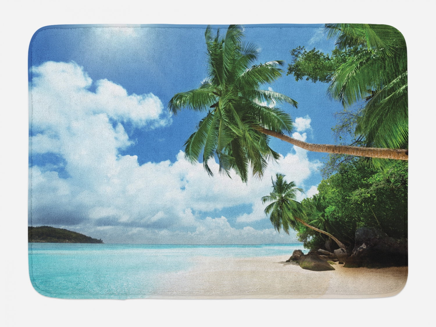 Beach Bath Mat, Palm Leaves Island Ocean Clear Water Exotic Jungle ...
