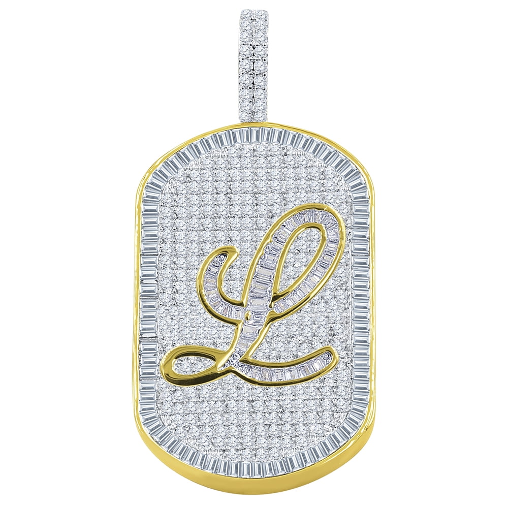 Mens 14K Gold Finish Baguette/Round Cut Simulated Diamond Initial ...