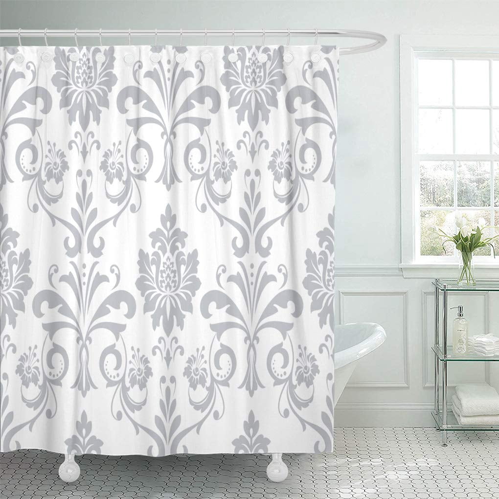 ATABIE Damask in The of Baroque Gray and White Floral Shower Curtain ...