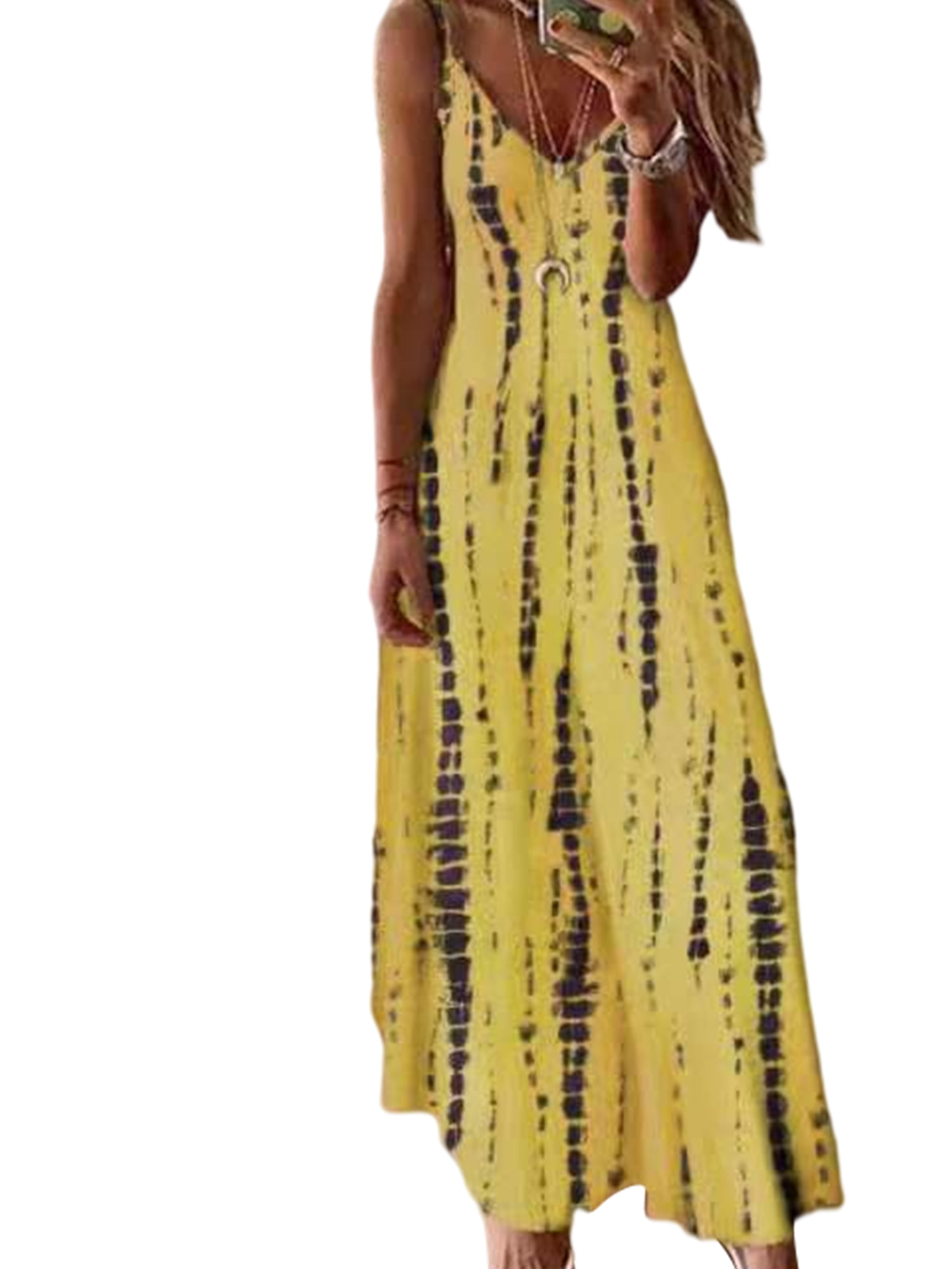 Grianlook Long Sun Dress for Women Summer Beach Boho Dress V Neck ...