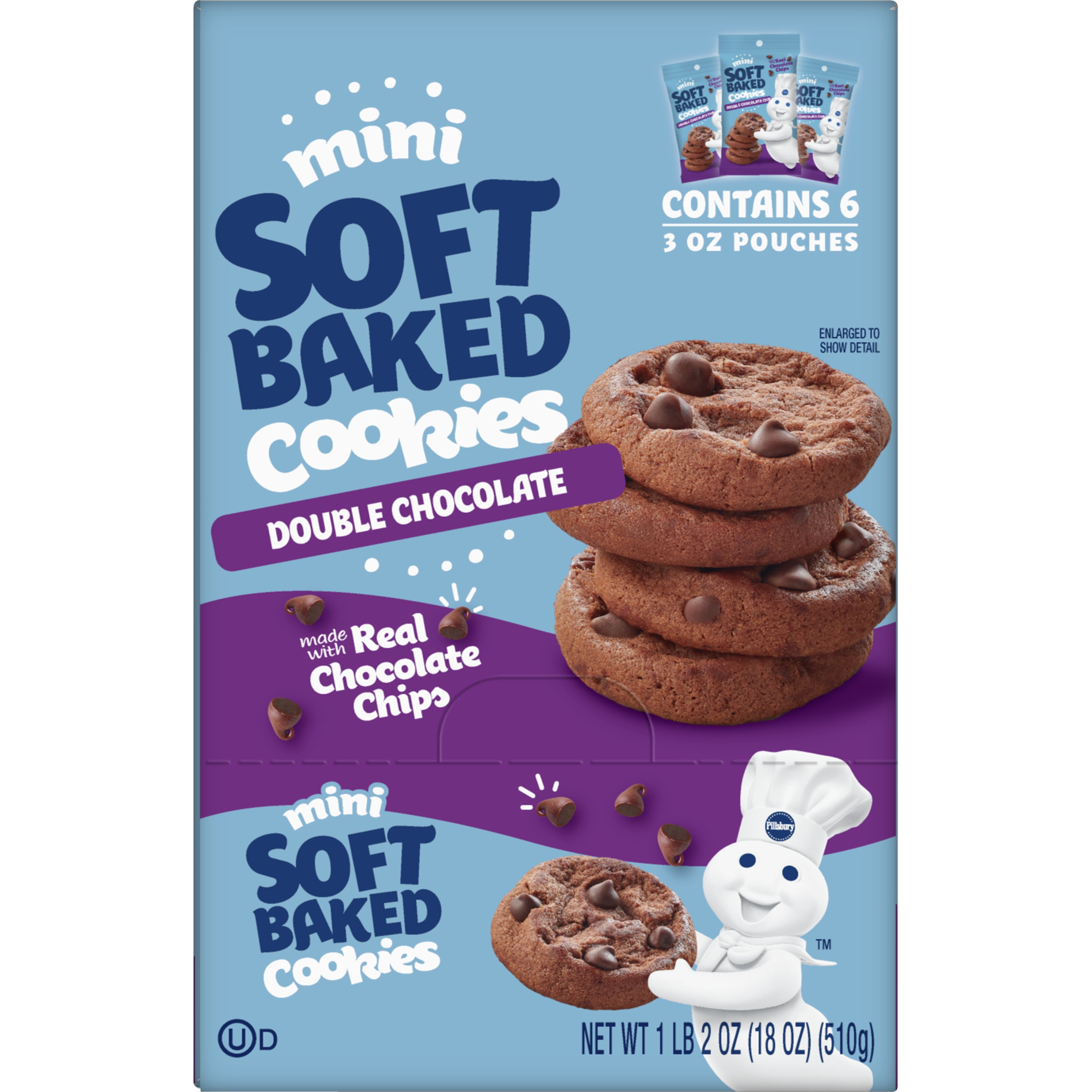 Pillsbury Mini Soft Baked Cookies, Double Chocolate, Snack Bags, 6 ct ...