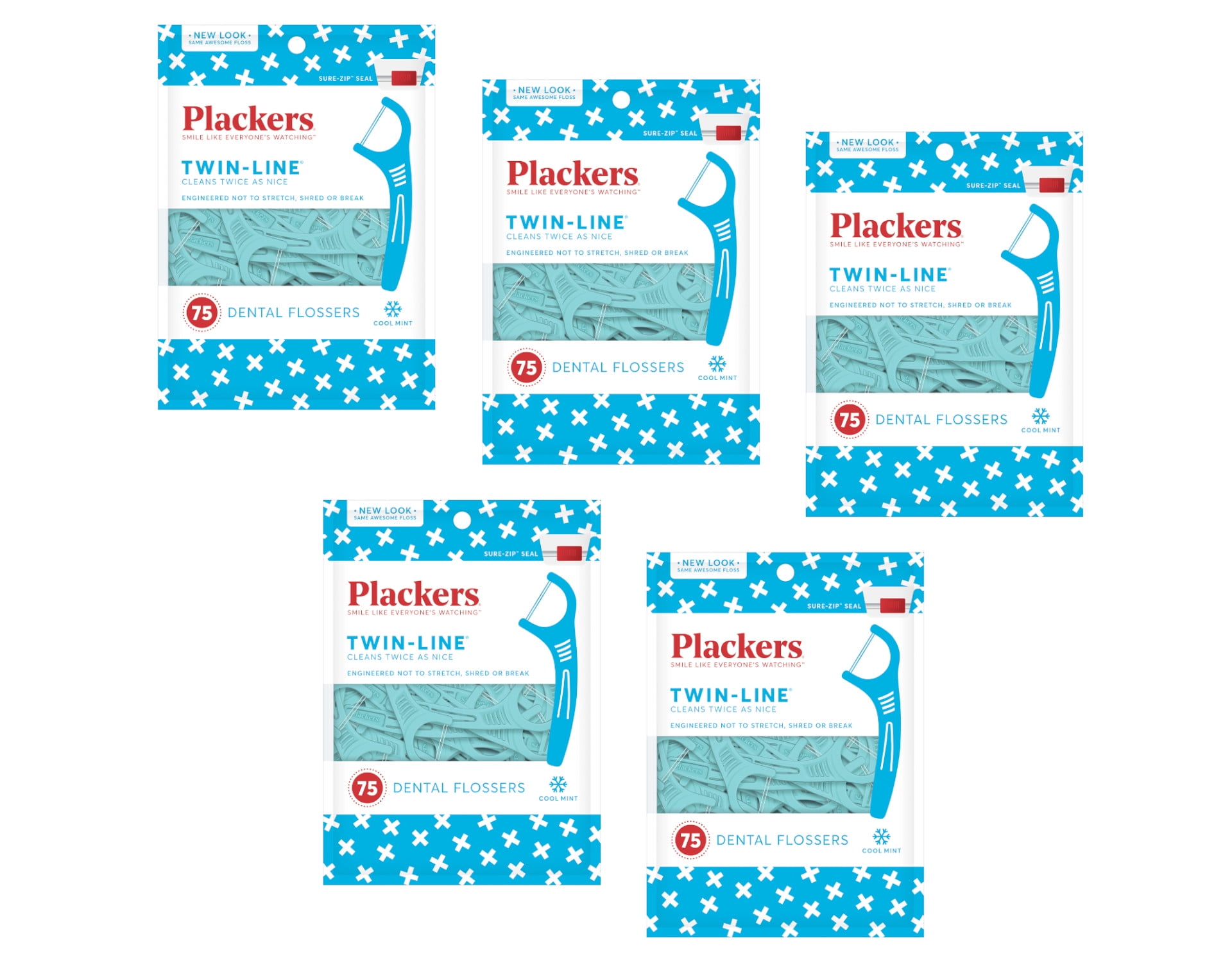 Plackers Twin-Line Dental Flossers, Cool Mint Flavor 75 Count - Pack of ...