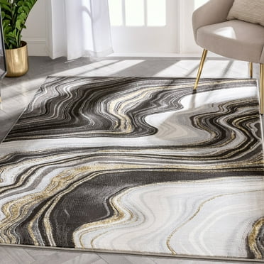 Well Woven Werrick Grey & Gold Marble Pattern Area Rug, 3'11" x 5'3 ...