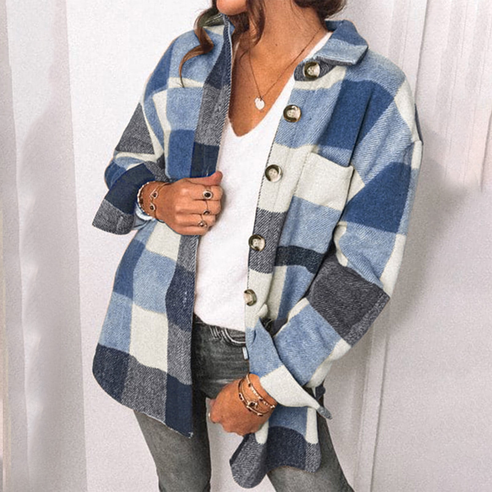 Click here for Aqestyerly Womens Plaid Jacket Full Sleeve Turndow... prices