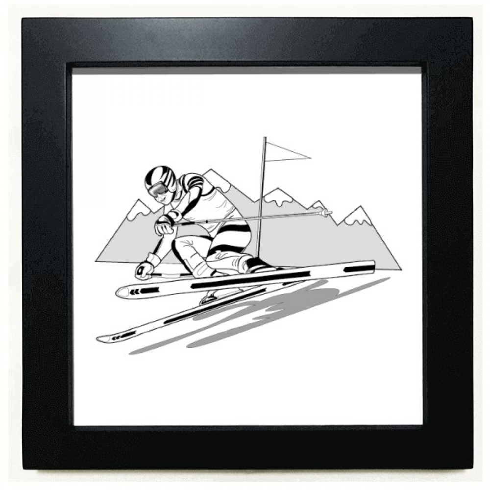Winter Sport Skiing Black Illustration Black Square Frame Picture Wall ...