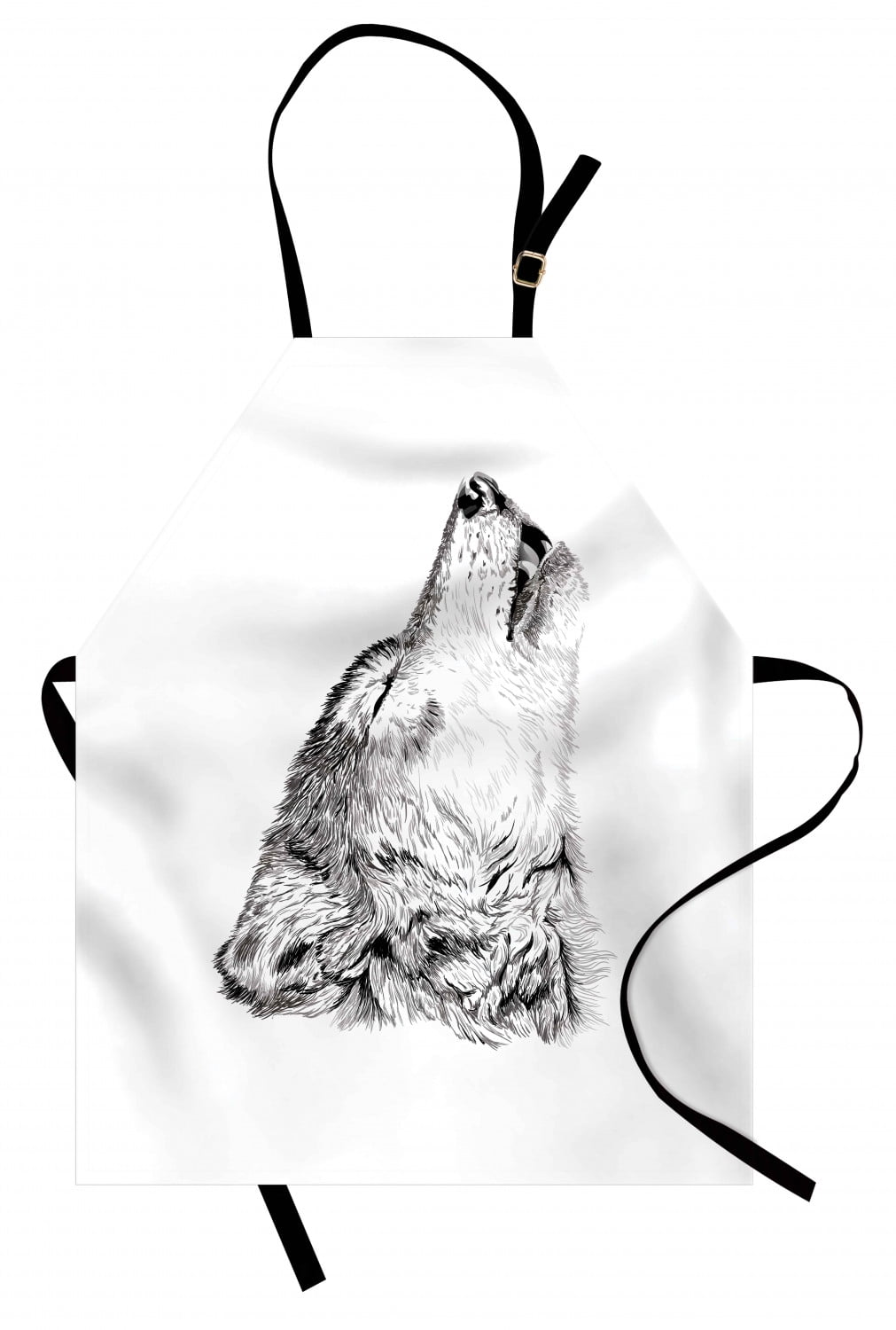 Wolf Apron Hand Drawn Monochrome Sketch of a Howling Canine Tattoo ...