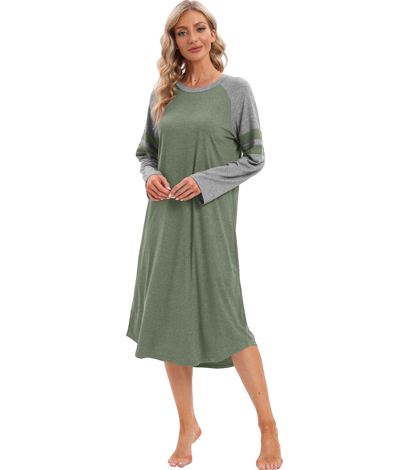 Women's Nightgown Long Sleeve Sleepshirts Loose Fit Sleepwear Spring ...