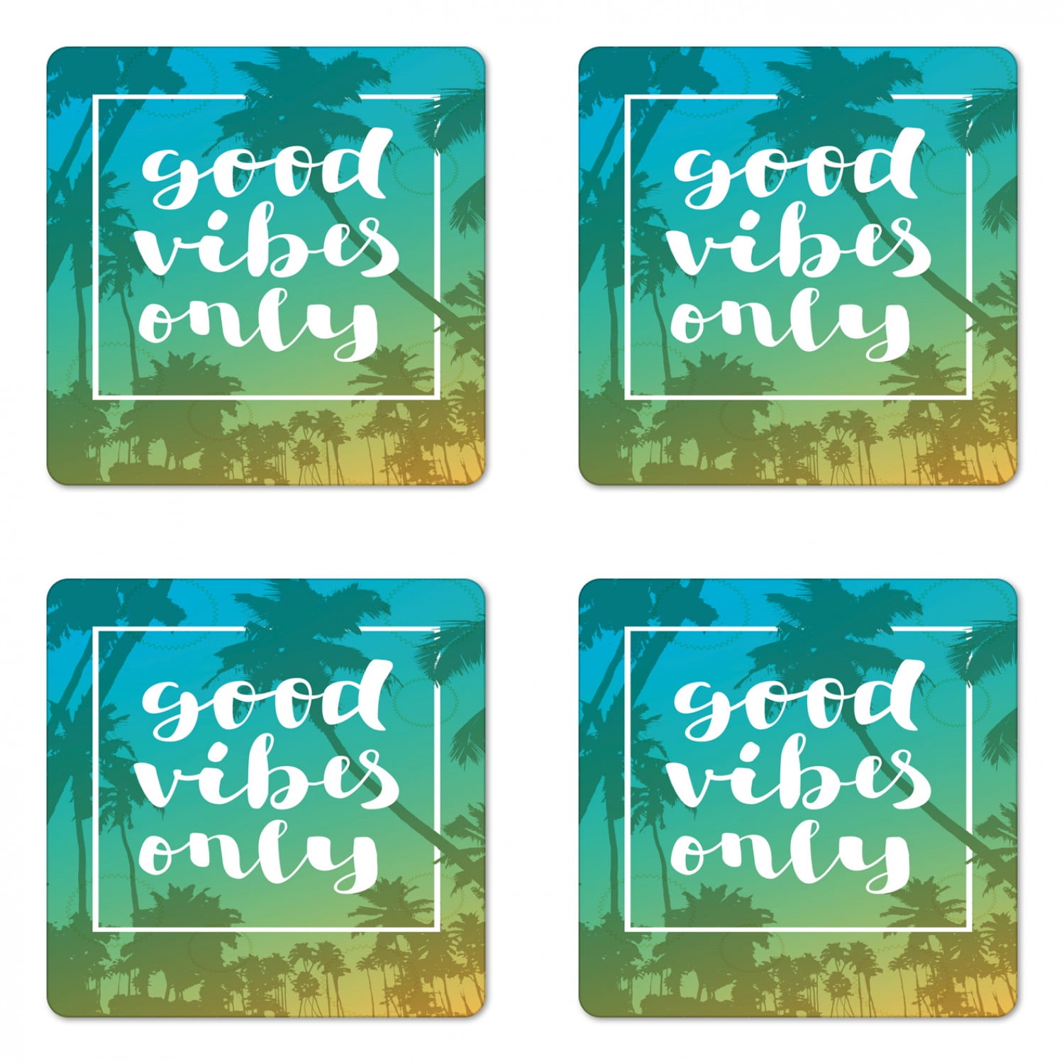 Saying Coaster Set of 4, Inspirational Motivation Message on Tropical ...
