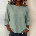 Aboser Cotton Linen Stripes Tops for Women 3/4 Length Sleeve T Shirts ...