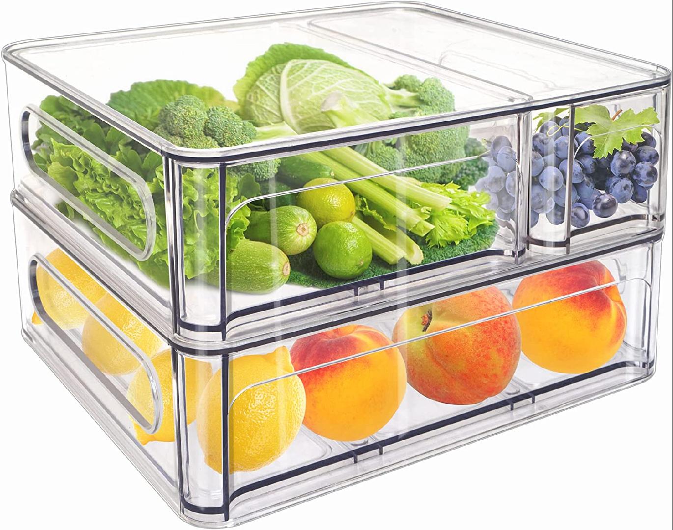 Stackable Refrigerator Drawers Pull Out Clear Fridge Drawer Organizer ...