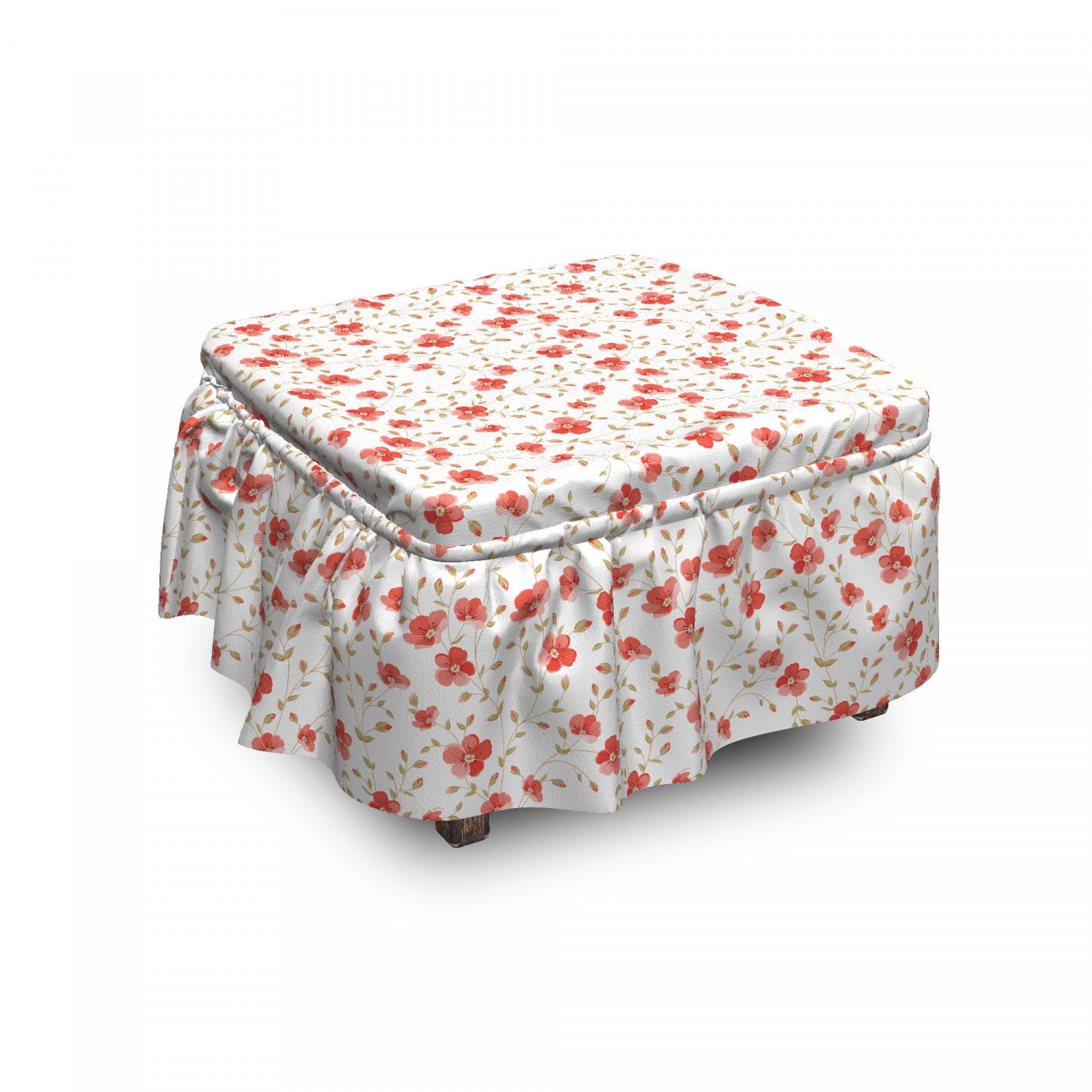Flower Ottoman Cover, Peony Flowers Blooms, 2 Piece Slipcover Set with ...