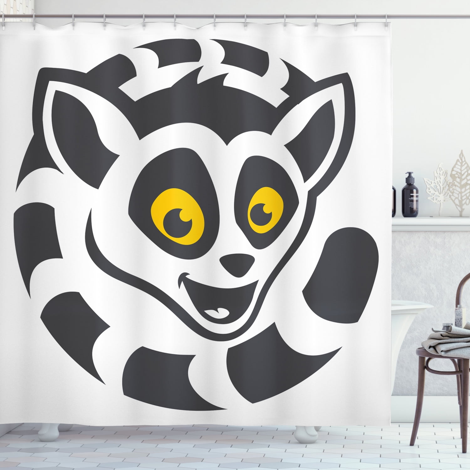 Lemur Shower Curtain, Ring Tailed Endemic Madagascar Monkey Happy Head ...