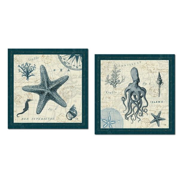 Nautical Octopus, Seahorse, Coral and Starfish Set by Pela; Coastal ...