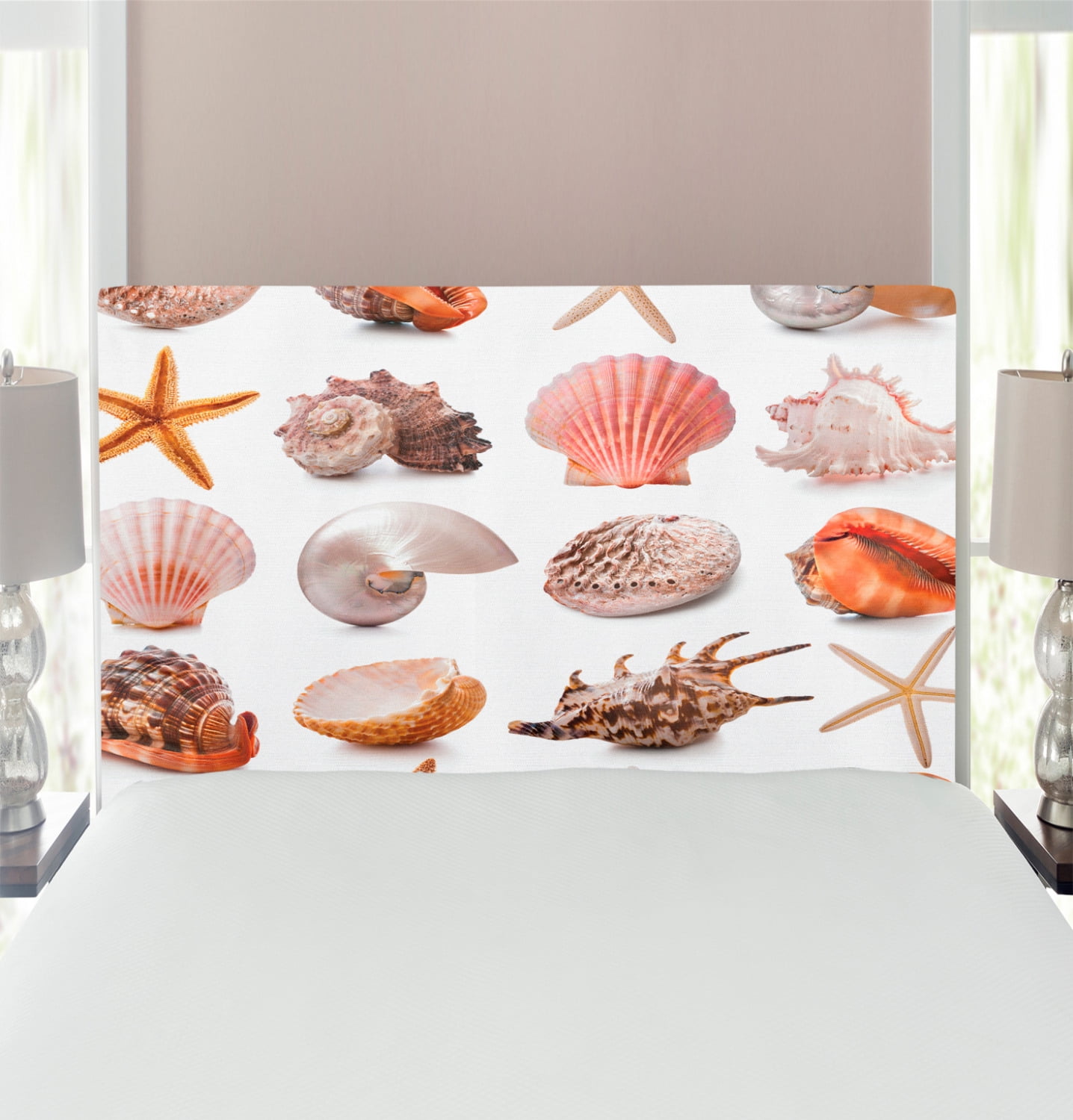 Seashells Headboard, Seashell Pattern Scallop Nautilus Mollusk Summer ...
