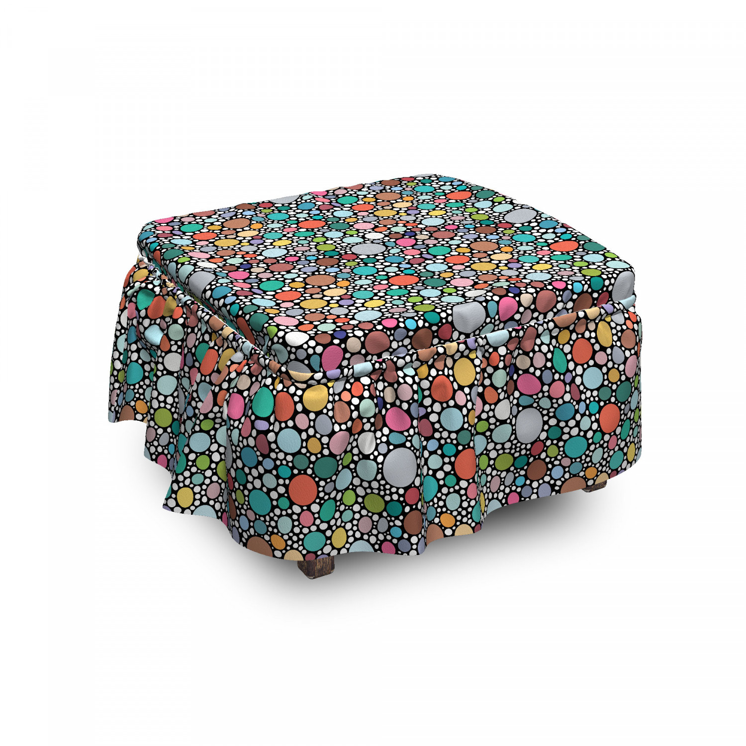 Abstract Ottoman Cover, Circular Egg Like Blobs, 2 Piece Slipcover Set ...