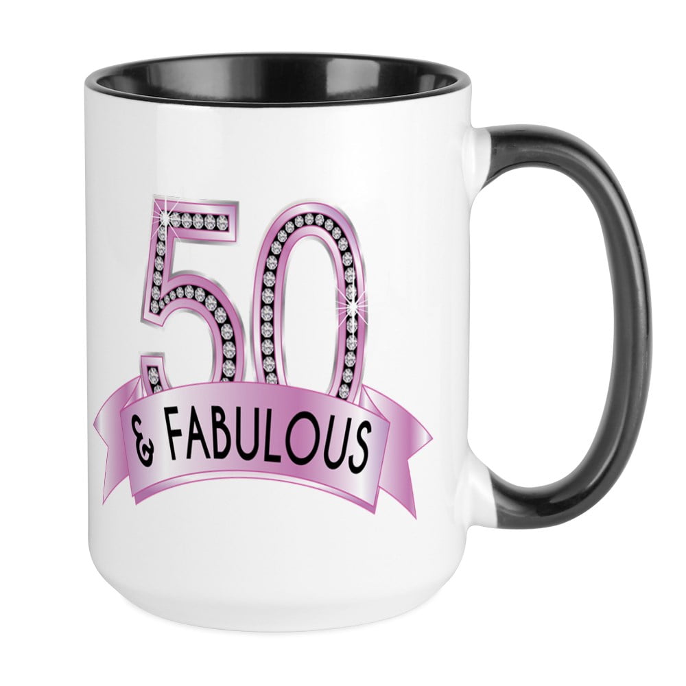 CafePress - 50 & Fabulous Diamonds Mugs - 15 oz Ceramic Large Mug ...