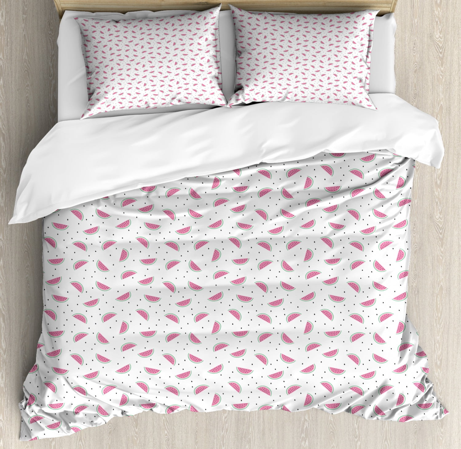 Watermelon Queen Size Duvet Cover Set, Doodle Watermelon Slices with ...