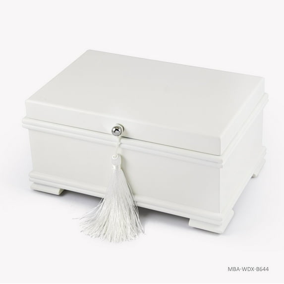 Contemporary 36 Note Matte White Musical Jewelry Box with Lift Up Tray ...