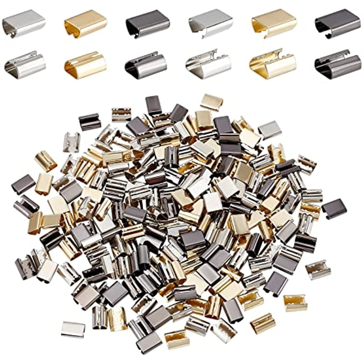 180pcs Leather Rope Clip Foldable 6 Styles Fold Over Cord String Ends ...