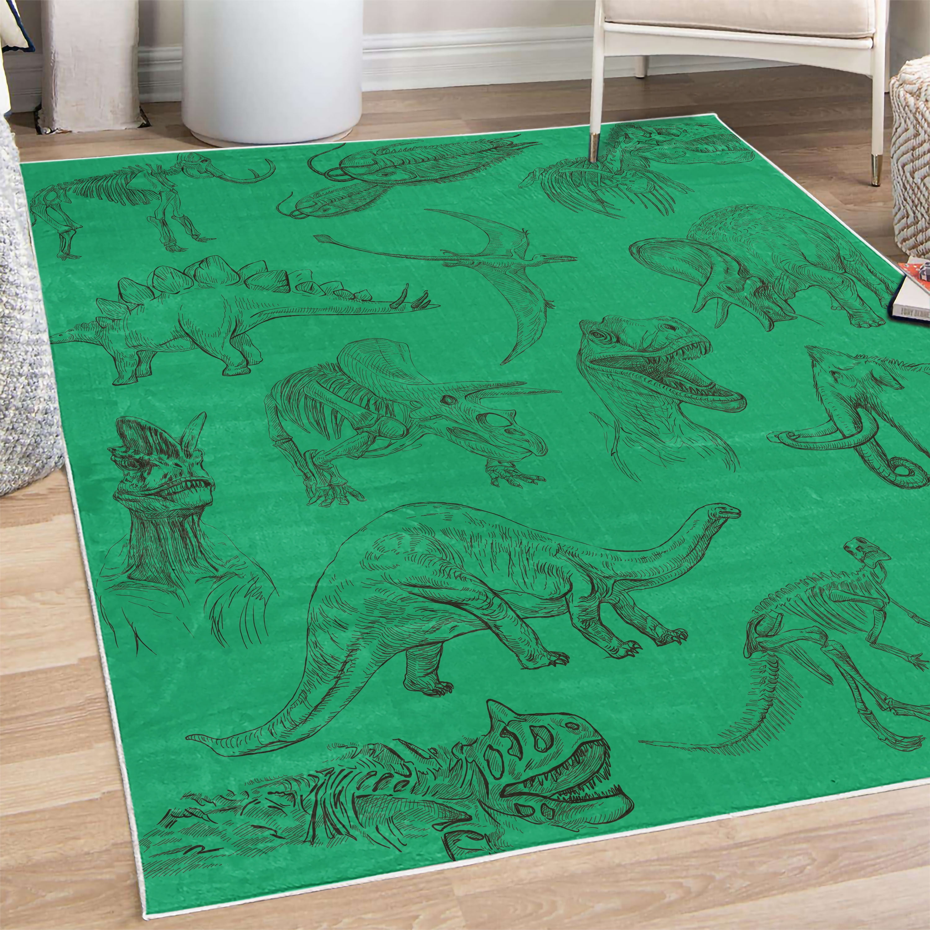 Jurassic Decorative Rug, Arrangement of Various Dinosaurs Illustrations ...