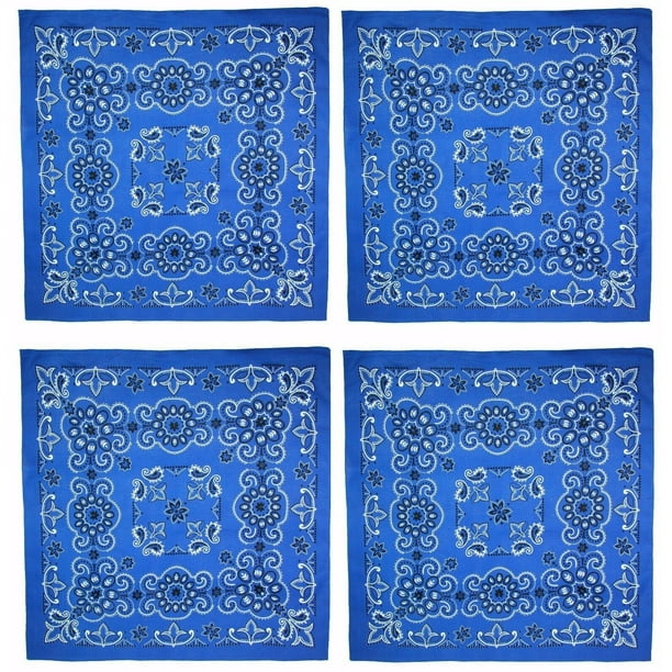 MTL Extra Large 27 Inch Cotton Texas Paisley Blue Bandanas Pack of 4 ...