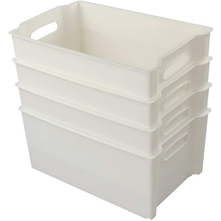 4-Pack Plastic Stackable Storage Basket, Stacking Storage Bins, White ...