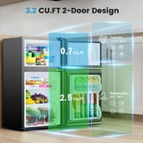 Bodare Retro Double Door Mini Fridge, 3.2 Cu.Ft, Energy Efficient ...
