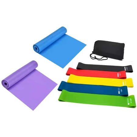 5 Resistance Mini Loop Bands and 2 Flat Resistance Bands Set Plus Carry ...