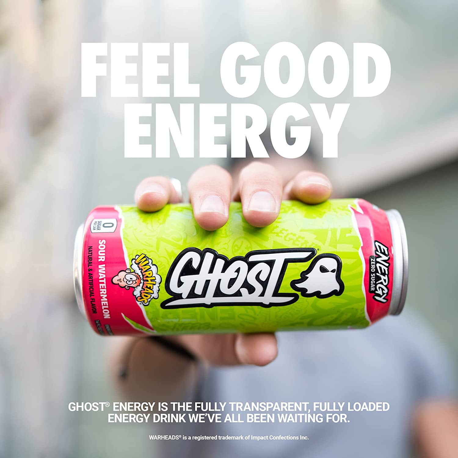 Ghost Sugar-Free Energy Drink - Warheads Sour Watermelon Flavor - 16 fl ...
