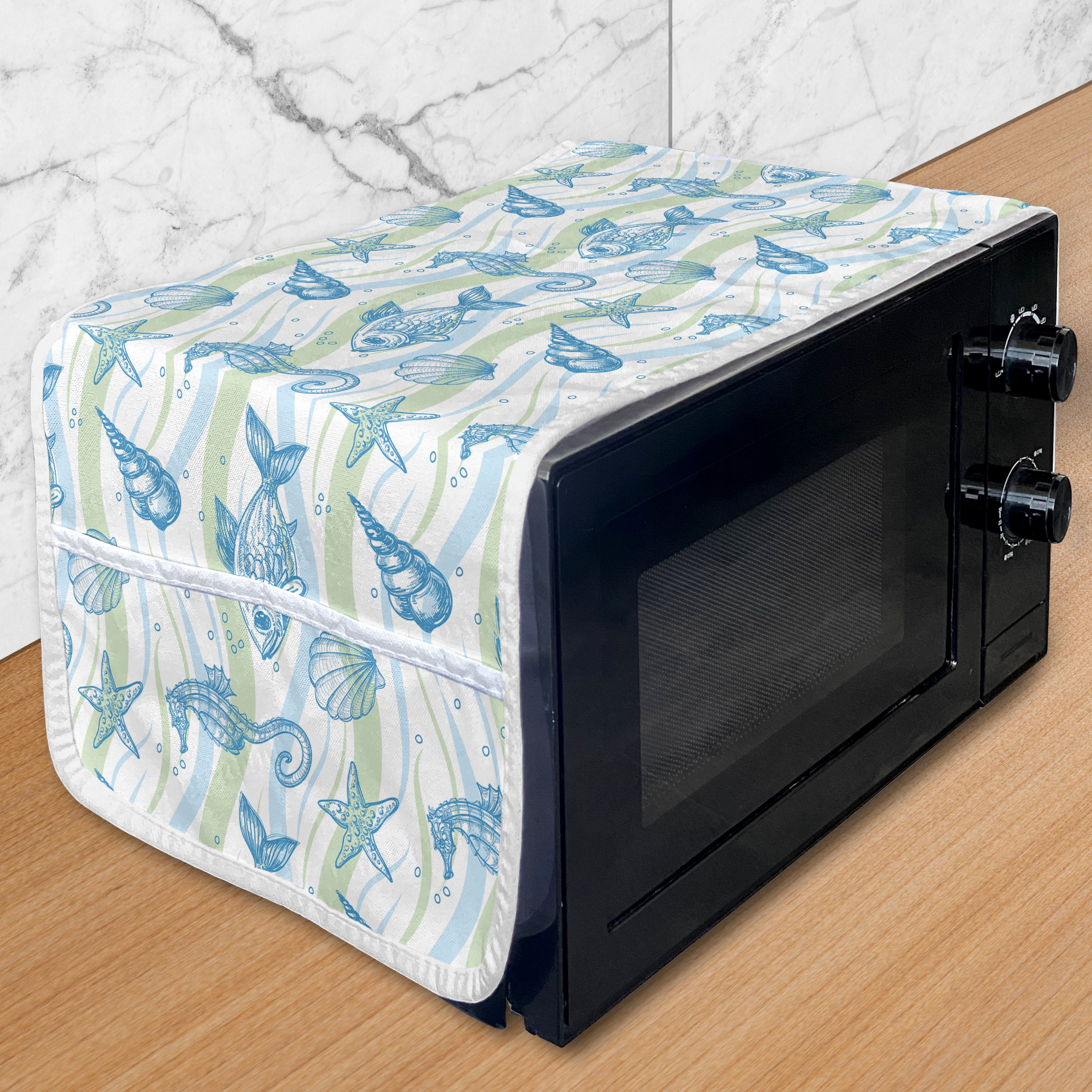 Nautical Microwave Oven Cover, Marine Ocean Shell Starfish Oyster ...