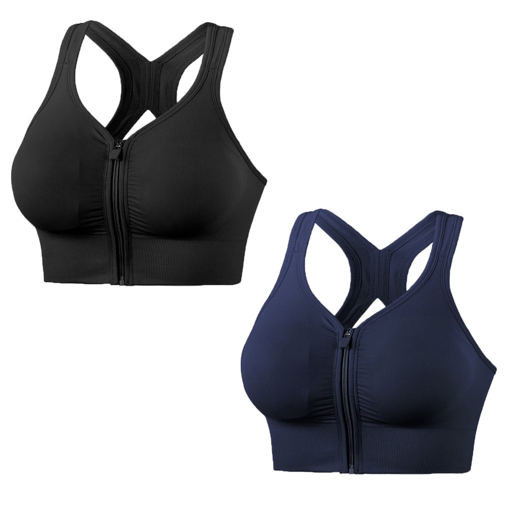 Baywell Women's Zipper Front Closure Sports Bra Racerback Yoga Bras ...