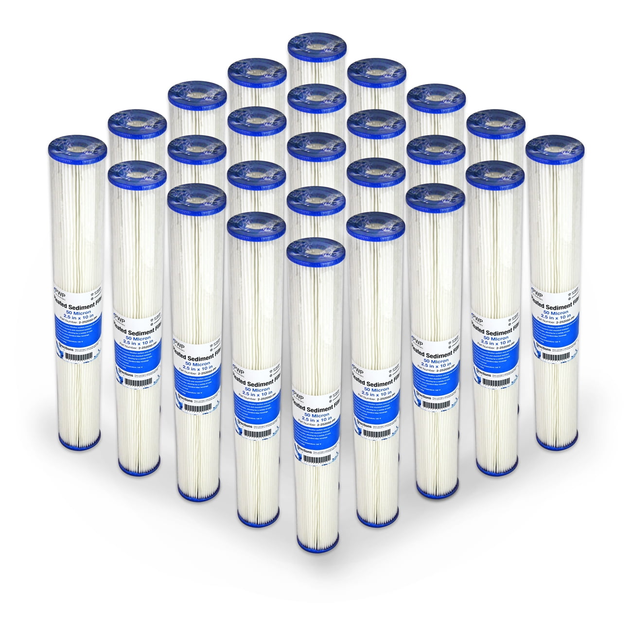 Pleated Poly Sediment Water Filter Cartridge 2.5x20" 50 micron 25 Pack ...