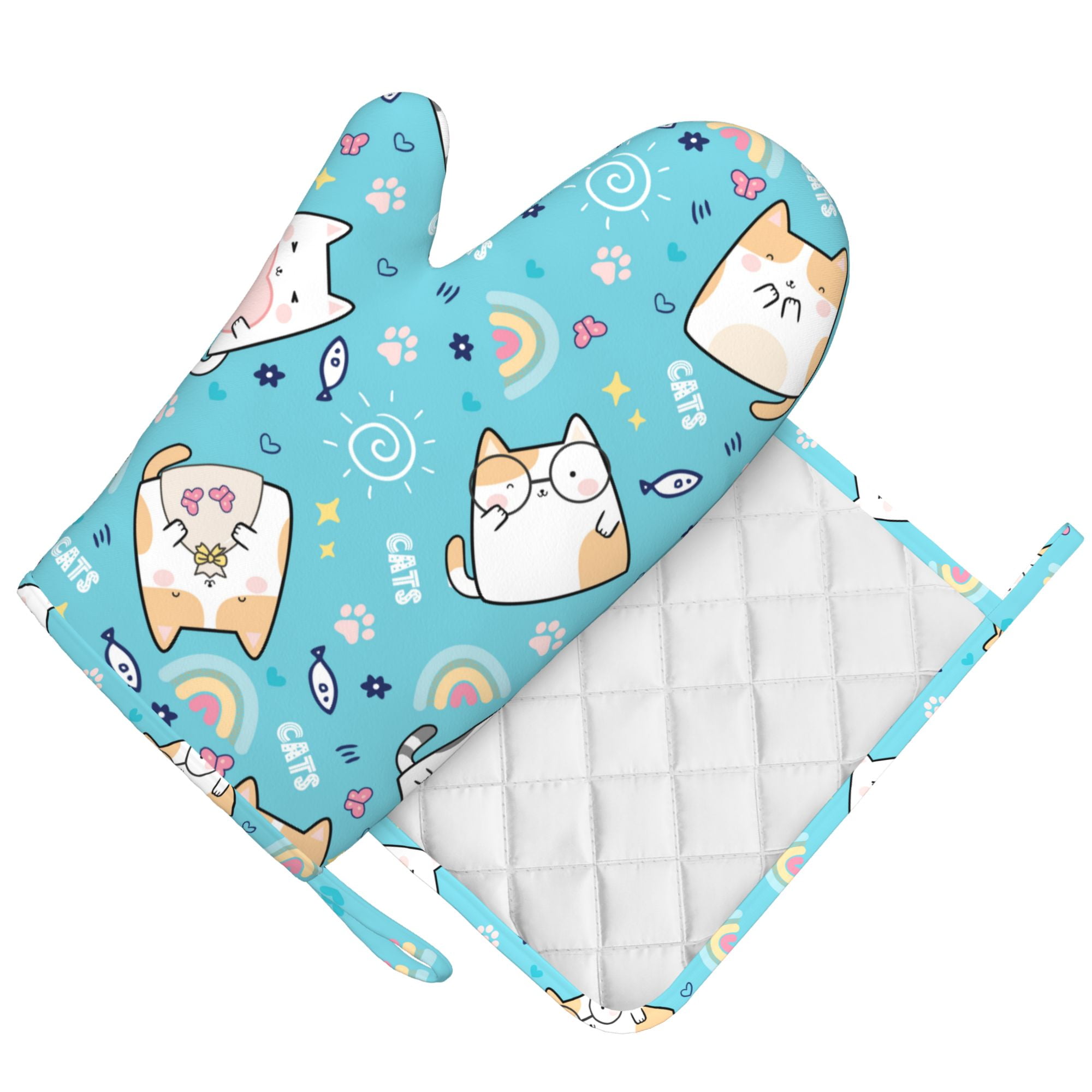 DouZhe Oven Mitts and Pot Holders Sets, Kawaii Cute Cats Cartoon ...