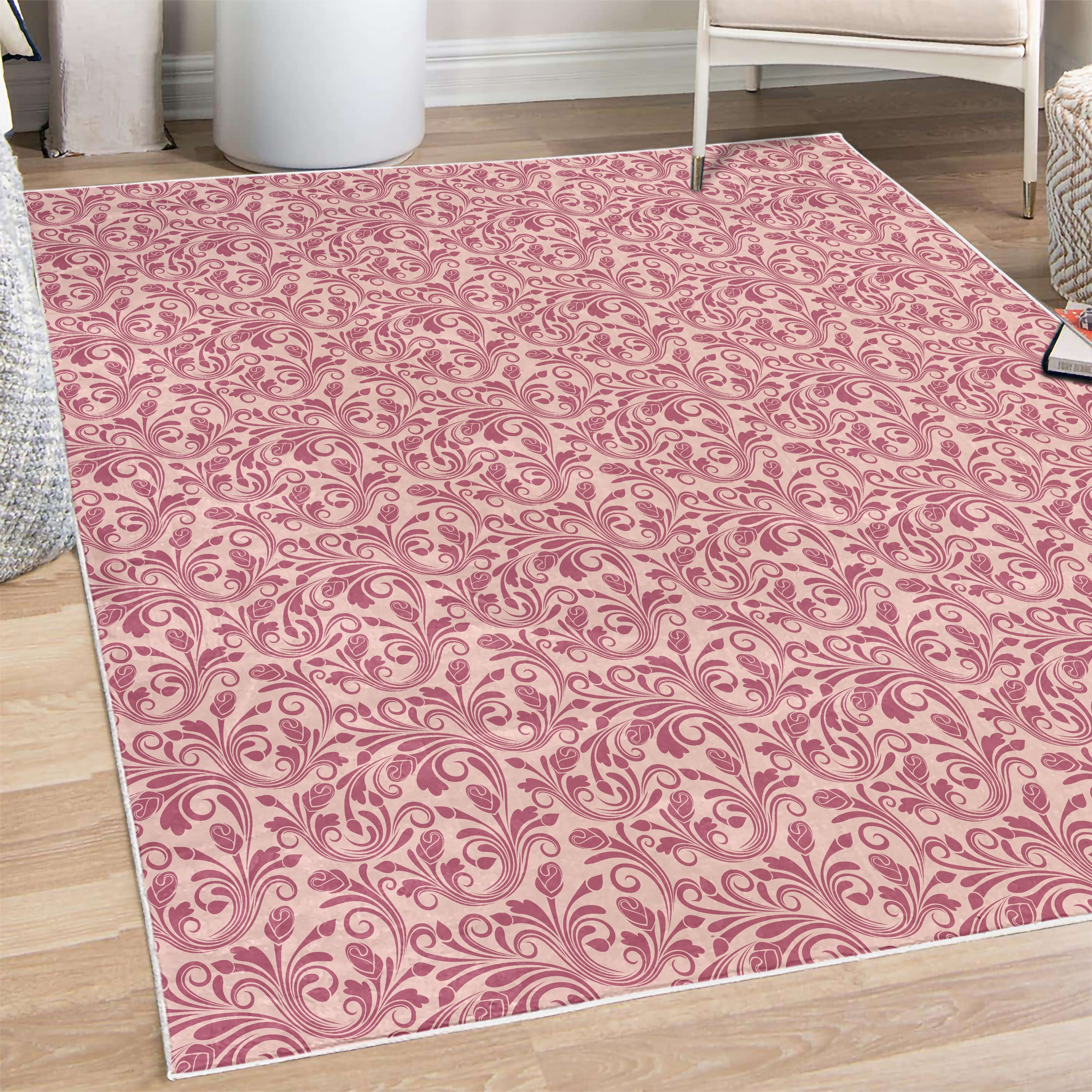 Floral Decorative Rug, Medieval Victorian Petals Baroque Blooms Swirls ...