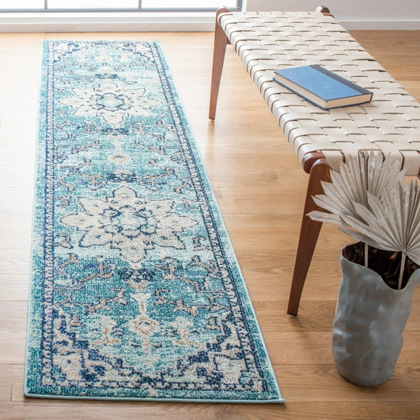 SAFAVIEH Madison Dalia Vintage Traditional Runner Rug, Teal/Navy, 2' x ...