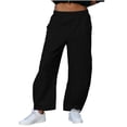 ATOYSOY Elastic Waist Loose Wide Leg Pants Women Solid Color Mid Panel ...