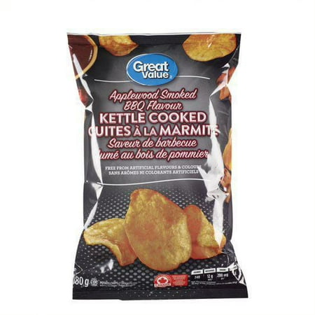 Great Value Applewood Smoked BBQ Kettle Cooked Potato Chips, 180 g ...