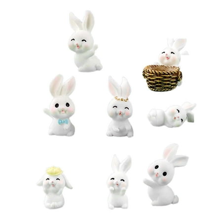 8 Pieces Small Miniature Bunny Figurines Animal Figures Rabbit Statue ...