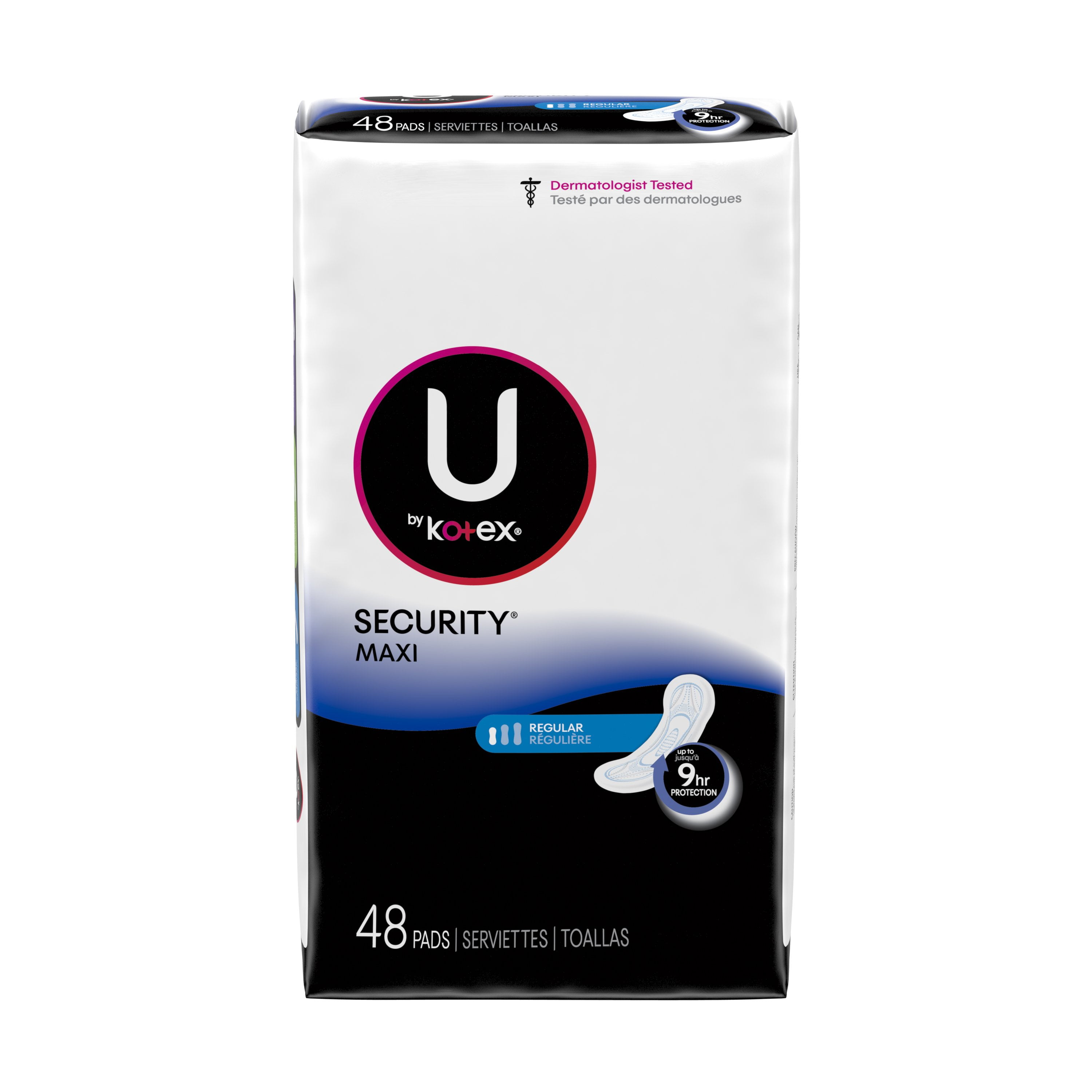 U by Kotex Security Maxi Pads, Regular, Unscented, 48 Count - Walmart ...