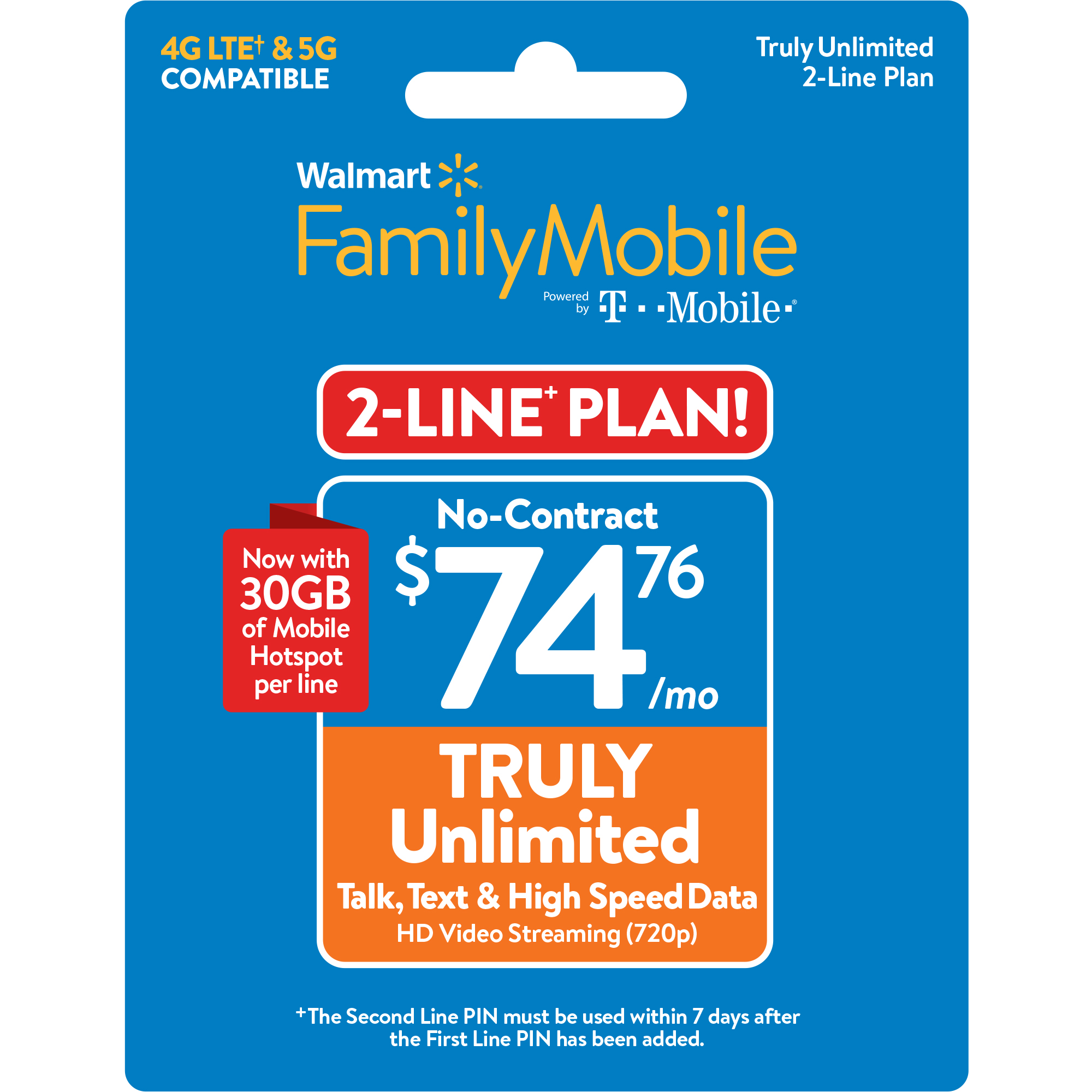 Walmart Family Mobile $74.76 Truly Unlimited 2-line Plan w 30GB of ...
